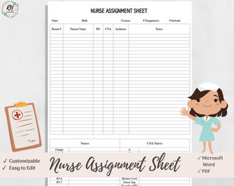 Charge Nurse Assignment Sheet Template, RN & CNA Assignments, Med/surg ...