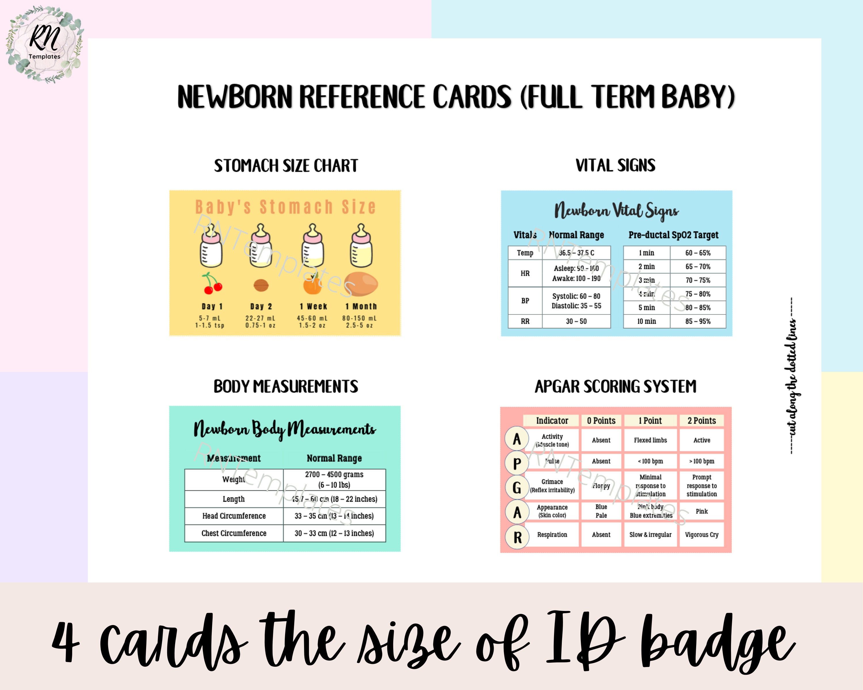 Newborn Baby ID Badge Reference Cards for NICU / Neonatal Nurses, 4 ...