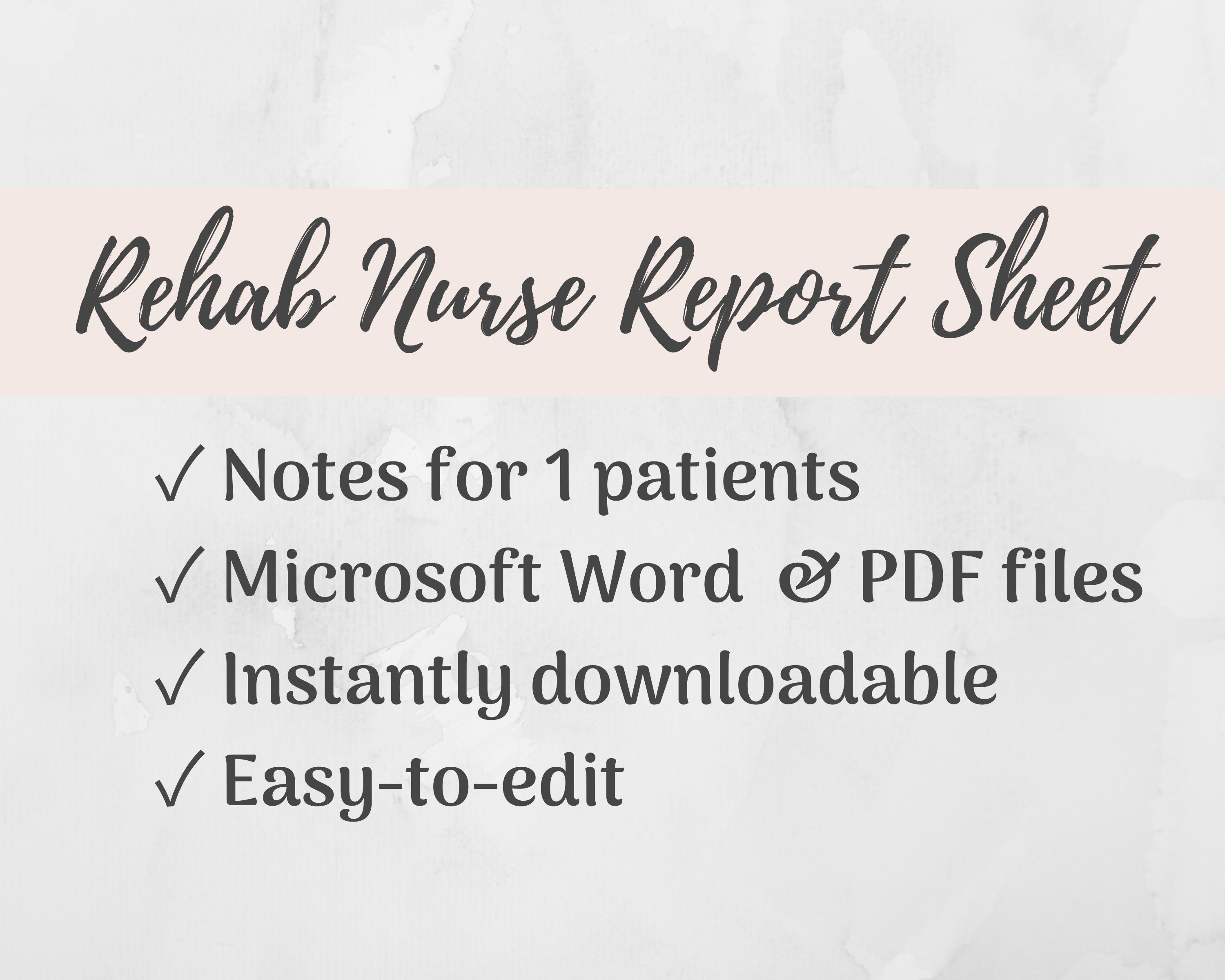 Inpatient Rehab Nurse Report Sheet for 1 Patient, Rehabilitation Nurse ...