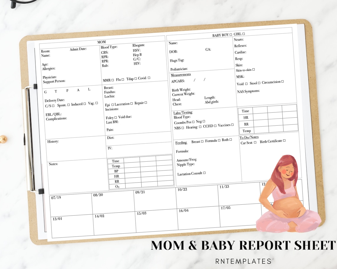 Detailed Mom & Baby Nurse Brain Report Sheet for 1 Couplet, 1 Mom 1 ...