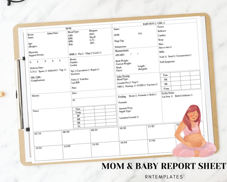 Detailed Mom & Baby Nurse Brain Report Sheet for 1 Couplet, 1 Mom 1 ...