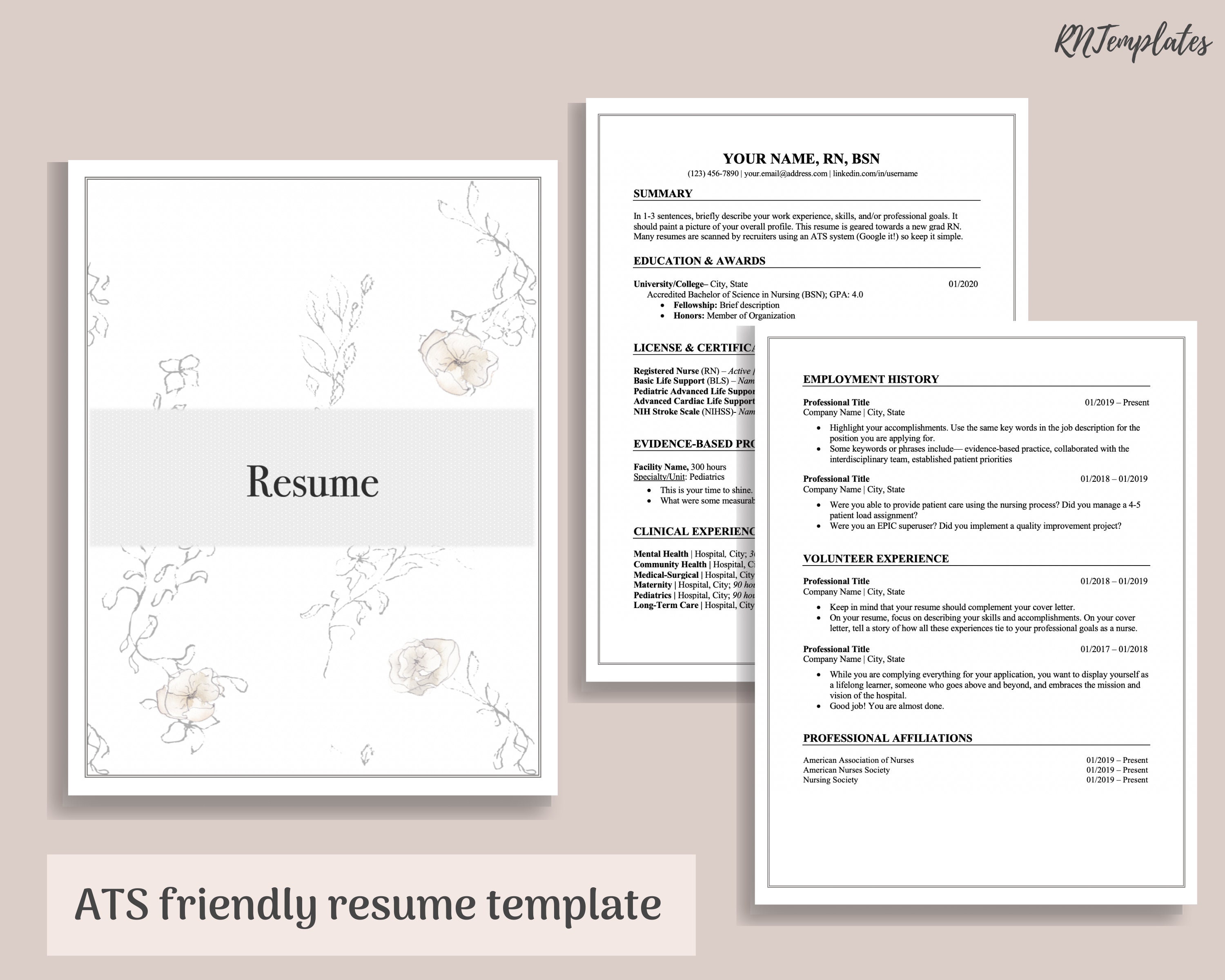 Nursing Portfolio Template Floral Registered Nurse Template | Etsy