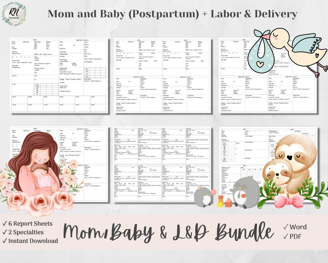Maternity Report Sheet Bundle 6 Templates 5 Mom/baby 1 - Etsy