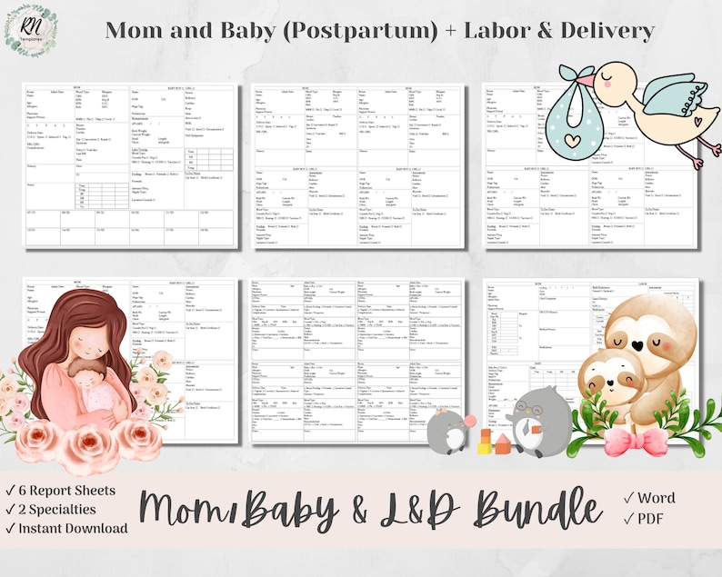 Maternity Report Sheet Bundle 6 Templates 5 Mom/baby 1 - Etsy