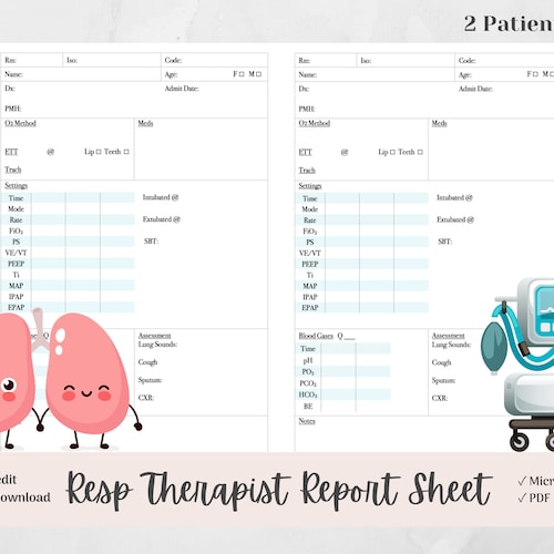 Respiratory Therapist Brain Report Sheet 2 Patients RT - Etsy