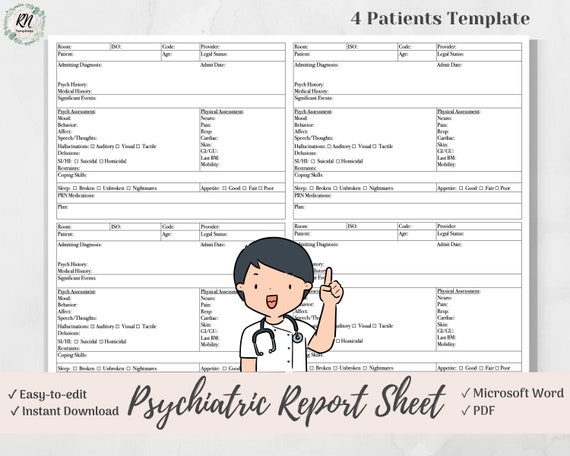 The BEST Psych Nurse Report Sheet for 4 Patients Psychiatric - Etsy