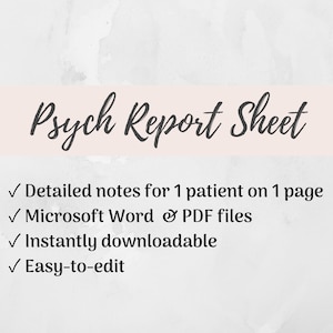 DETAILED Psych Nurse Report Sheet for 1 Patient, Psychiatric Nurse ...