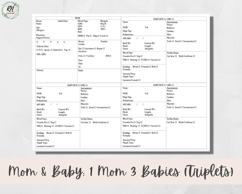 Maternity Report Sheet Bundle 6 Templates 5 Mom/baby 1 - Etsy