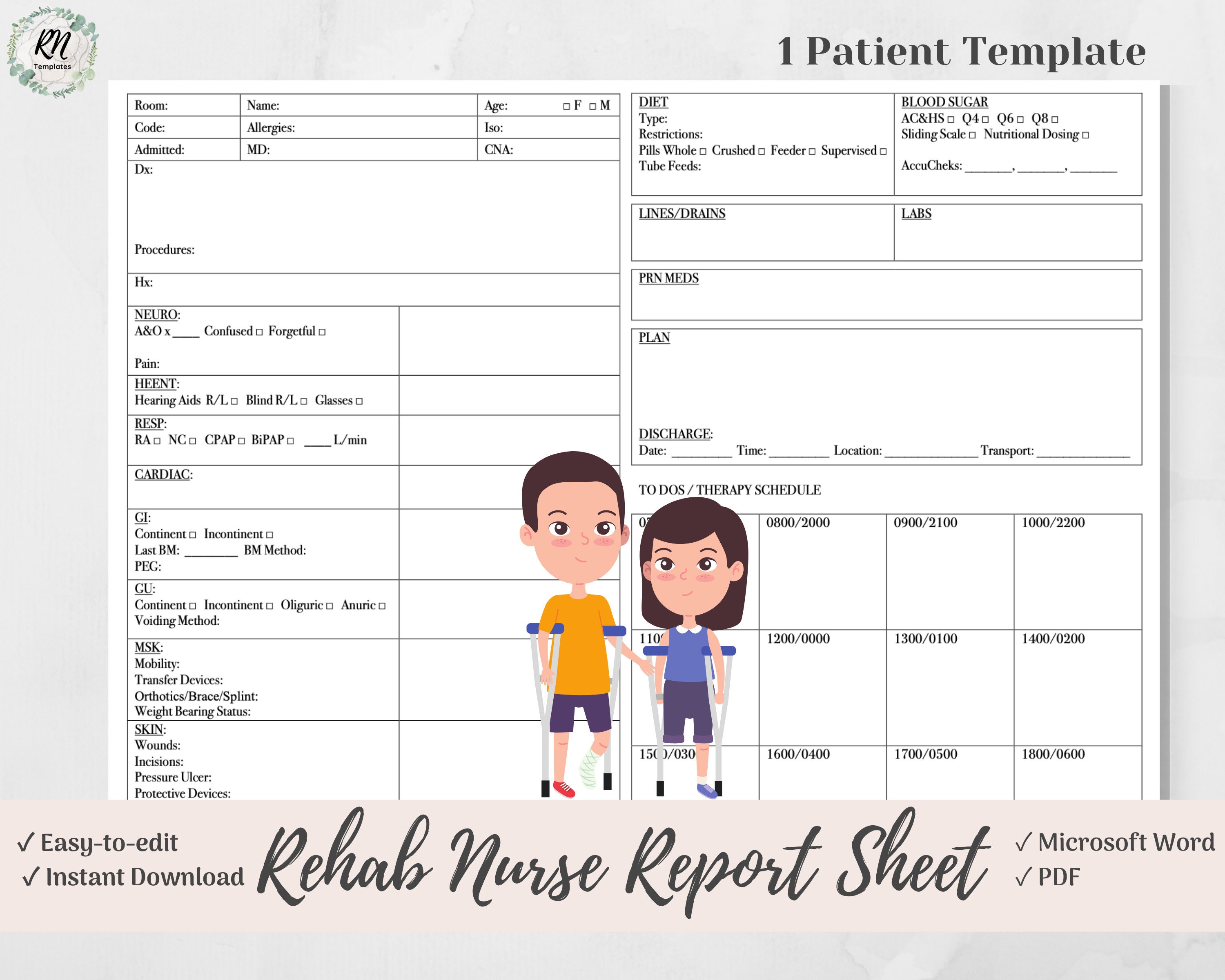 Inpatient Rehab Nurse Report Sheet for 1 Patient - Etsy Canada