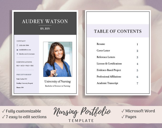 Nursing Portfolio Template, Purple, Registered Nurse Template, Resume ...