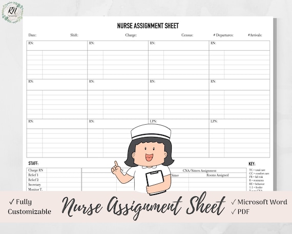 Charge Nurse Assignment Sheet Template RN & CNA Assignments | Etsy