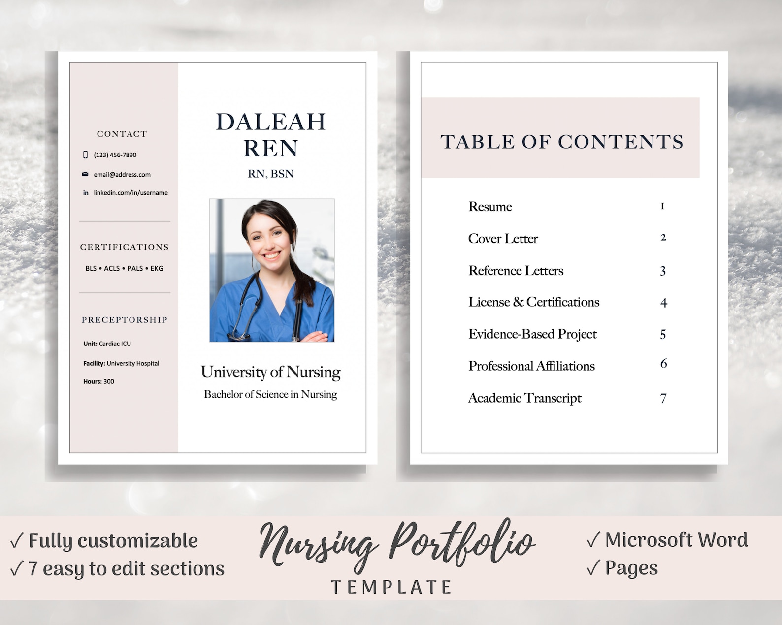 Nursing Portfolio Template, Pink, Registered Nurse Template, Resume ...