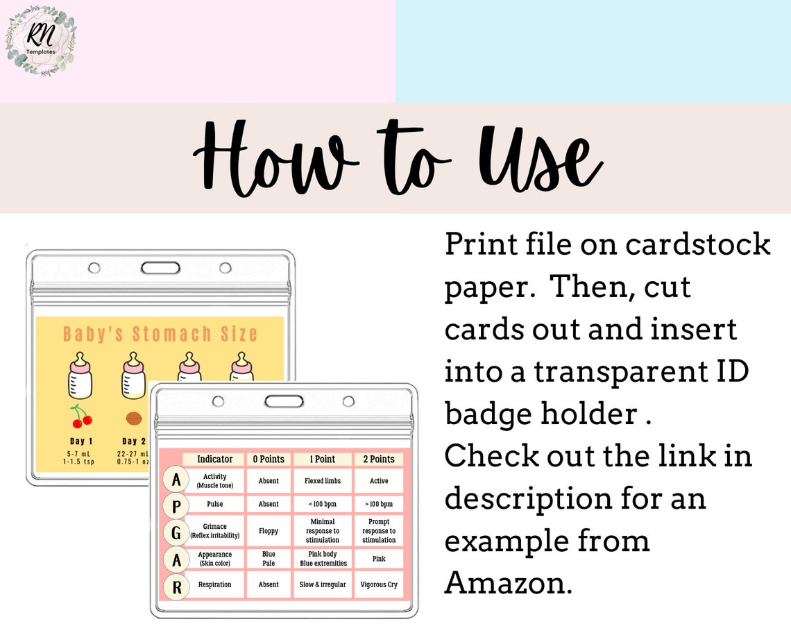 Newborn Baby ID Badge Reference Cards for NICU / Neonatal Nurses, 4 ...