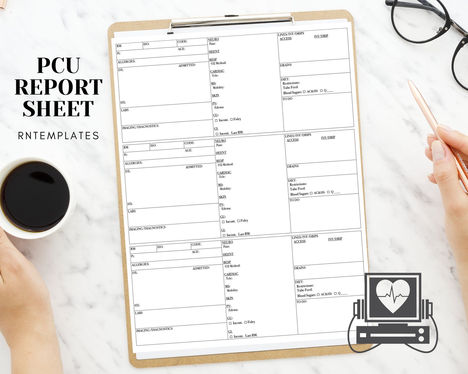 Simple PCU IMCU Nurse Brain Report Sheet for 3 Patients - Etsy