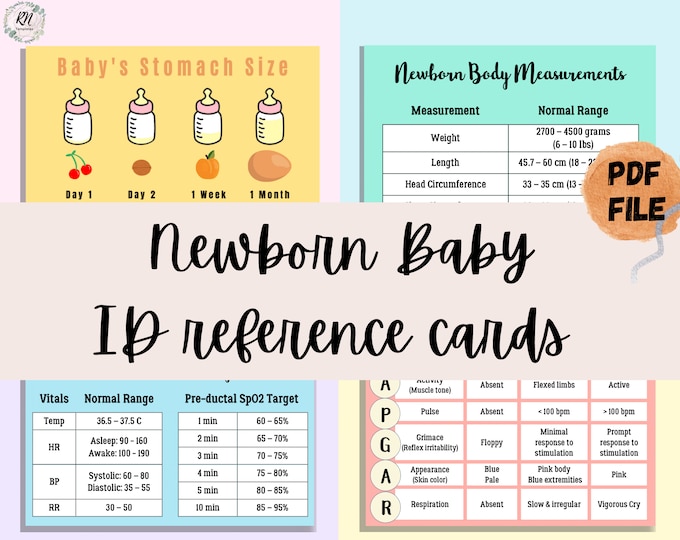 Newborn Baby ID Badge Reference Cards for NICU / Neonatal Nurses, 4 ...