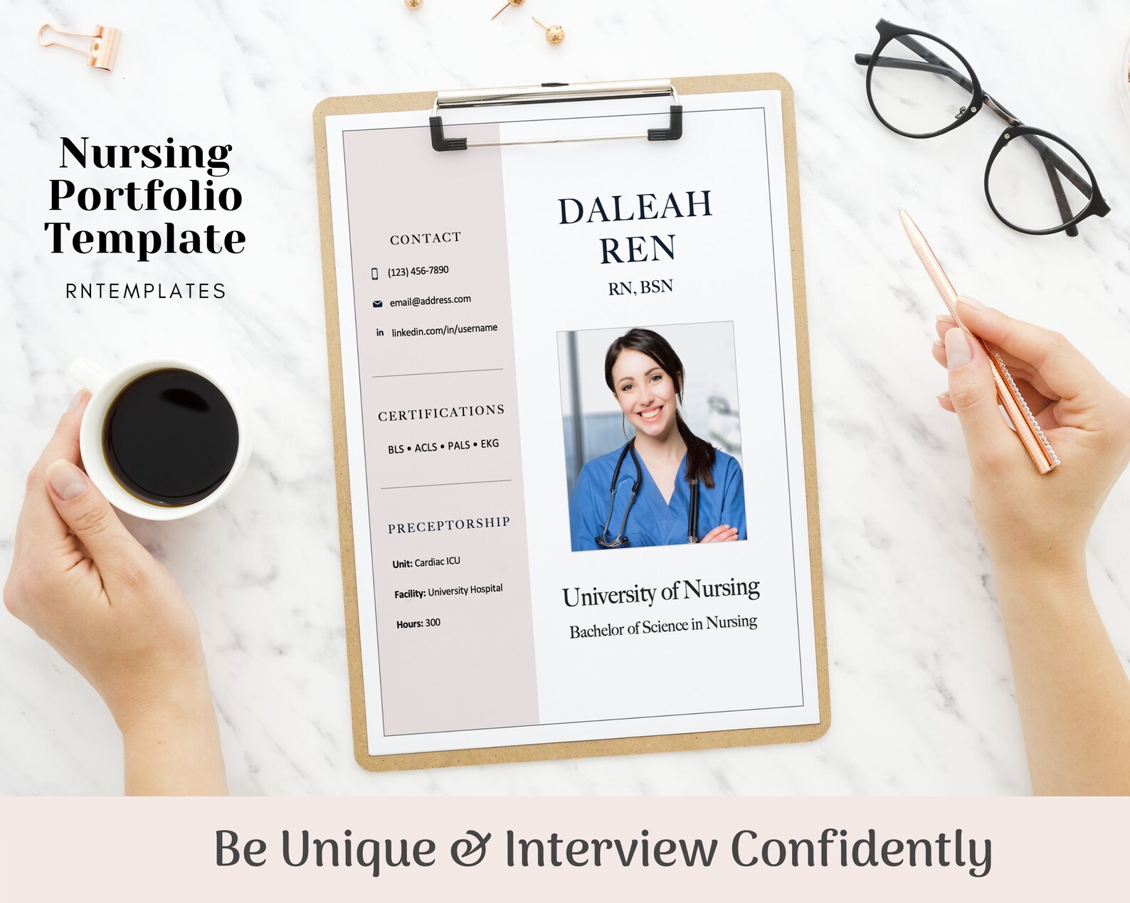 Nursing Portfolio Template Pink Registered Nurse Template - Etsy