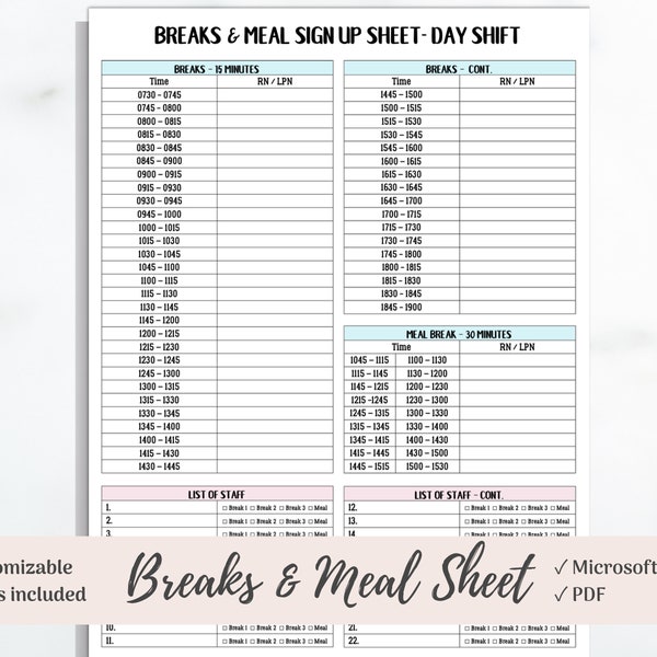 Nurse Break Template - Etsy