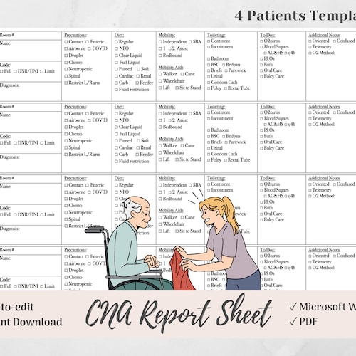 Cna/nursing Assistant/tech Shift Report Sheet - Etsy