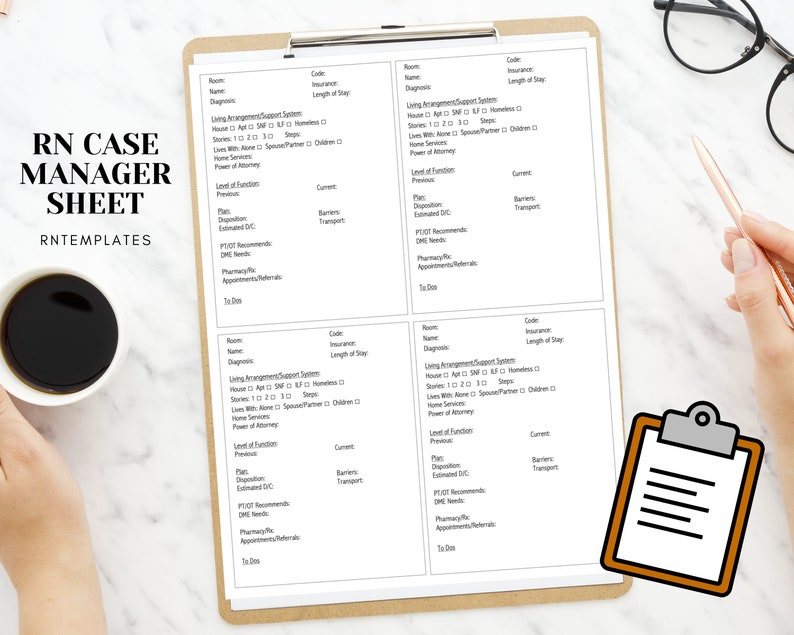 RN Case Manager Discharge Planner Organizer Sheet Template for 4 ...