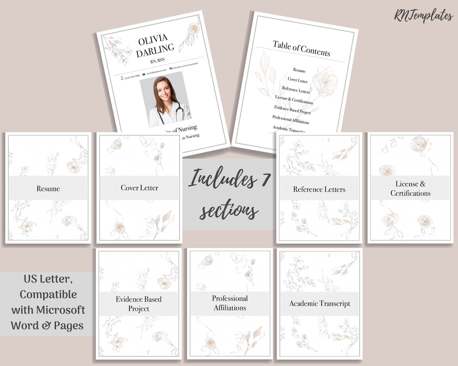 Nursing Portfolio Template, Floral, Registered Nurse Template, Resume ...