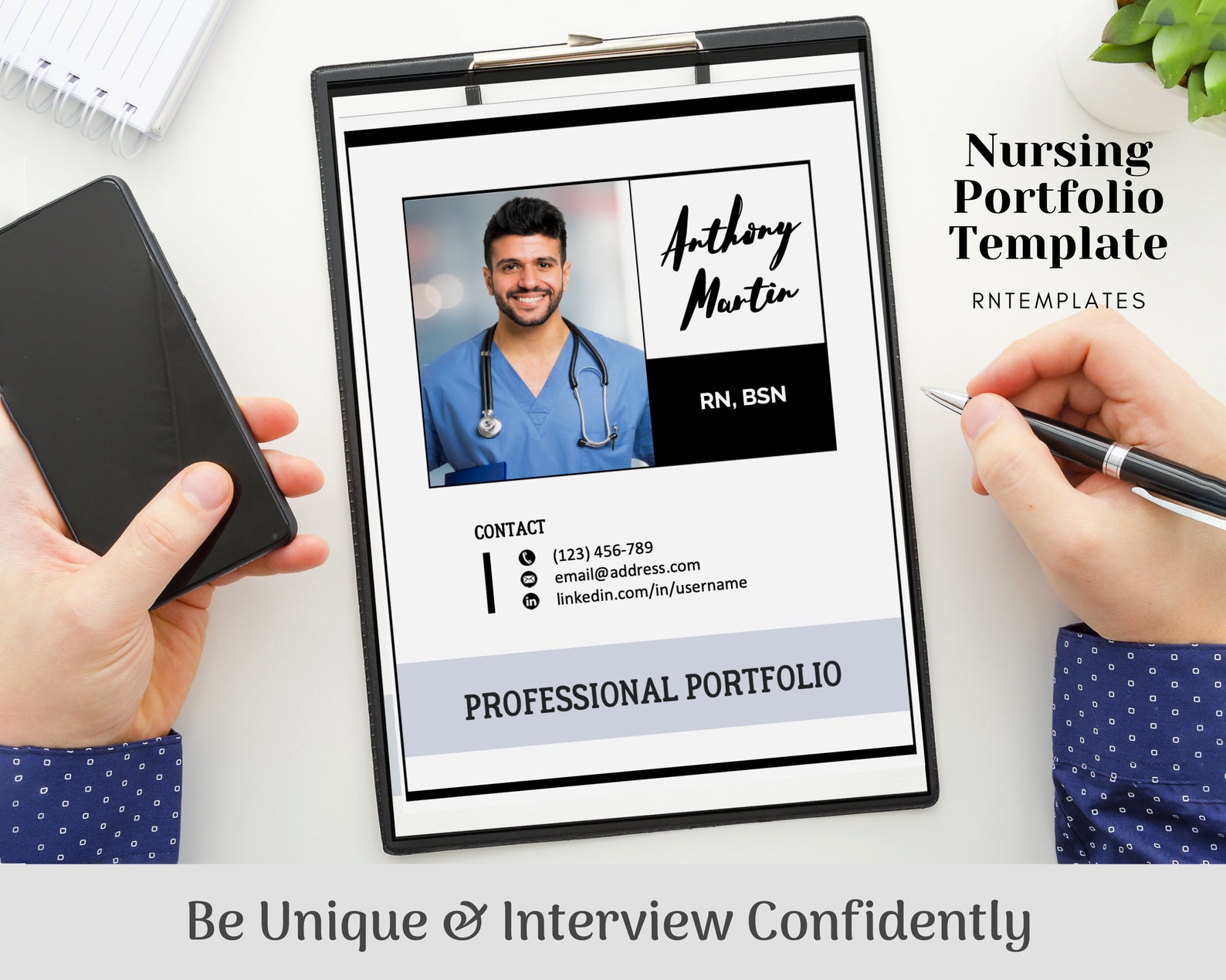 Nursing Portfolio Template Modern Black Registered Nurse - Etsy