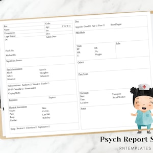 DETAILED Psych Nurse Report Sheet for 1 Patient, Psychiatric Nurse ...