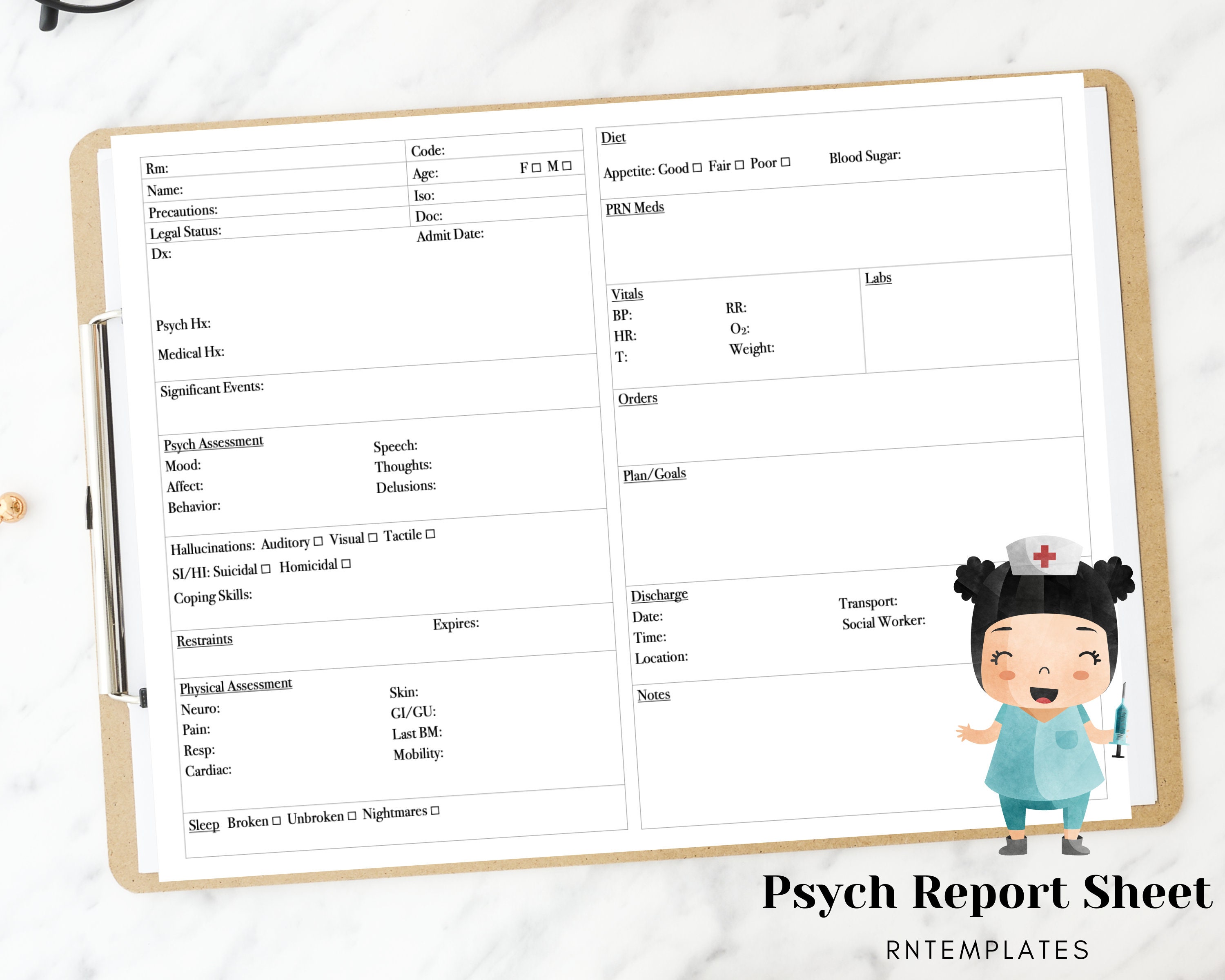 DETAILED Psych Nurse Report Sheet for 1 Patient, Psychiatric Nurse ...