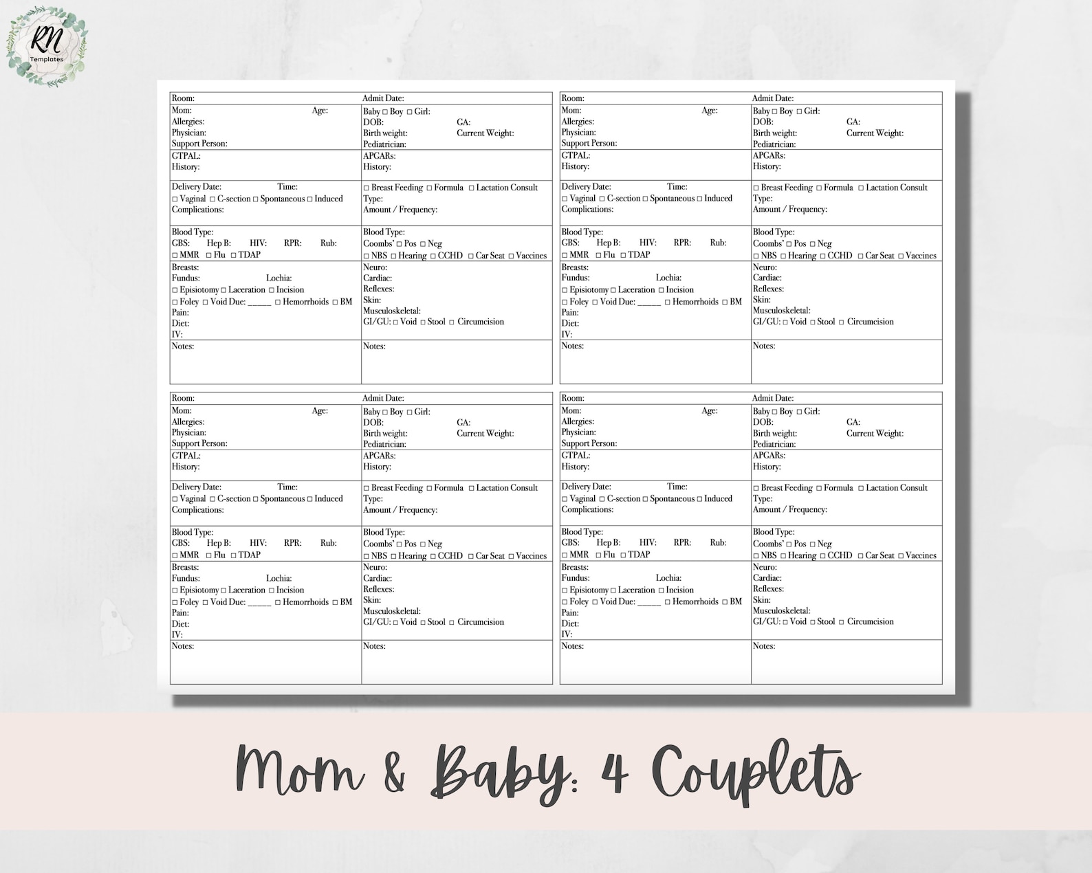 Maternity Report Sheet Bundle 6 Templates 5 Mom/baby 1 - Etsy