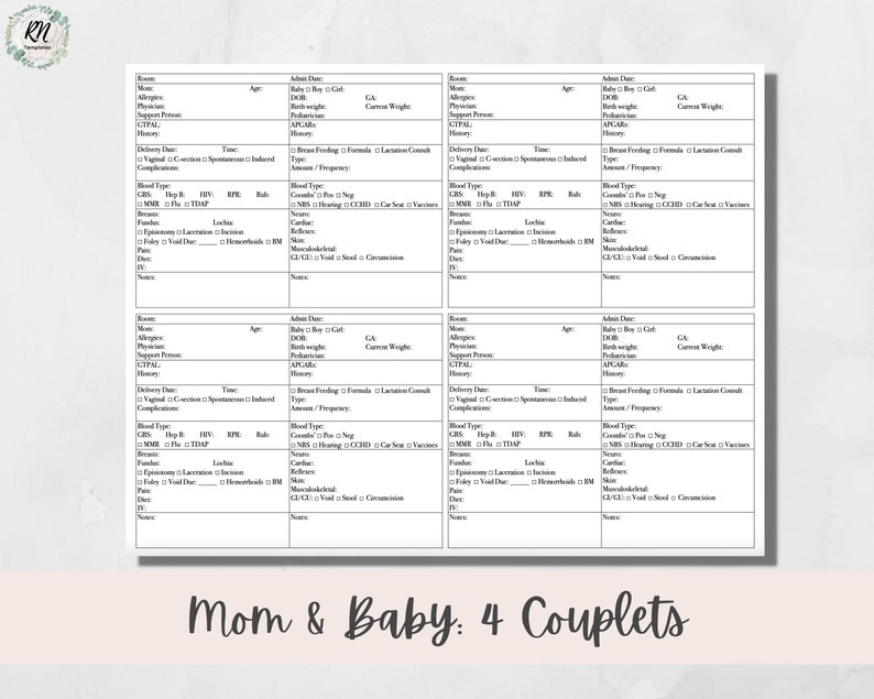 Maternity Report Sheet Bundle 6 Templates 5 Mom/baby 1 - Etsy
