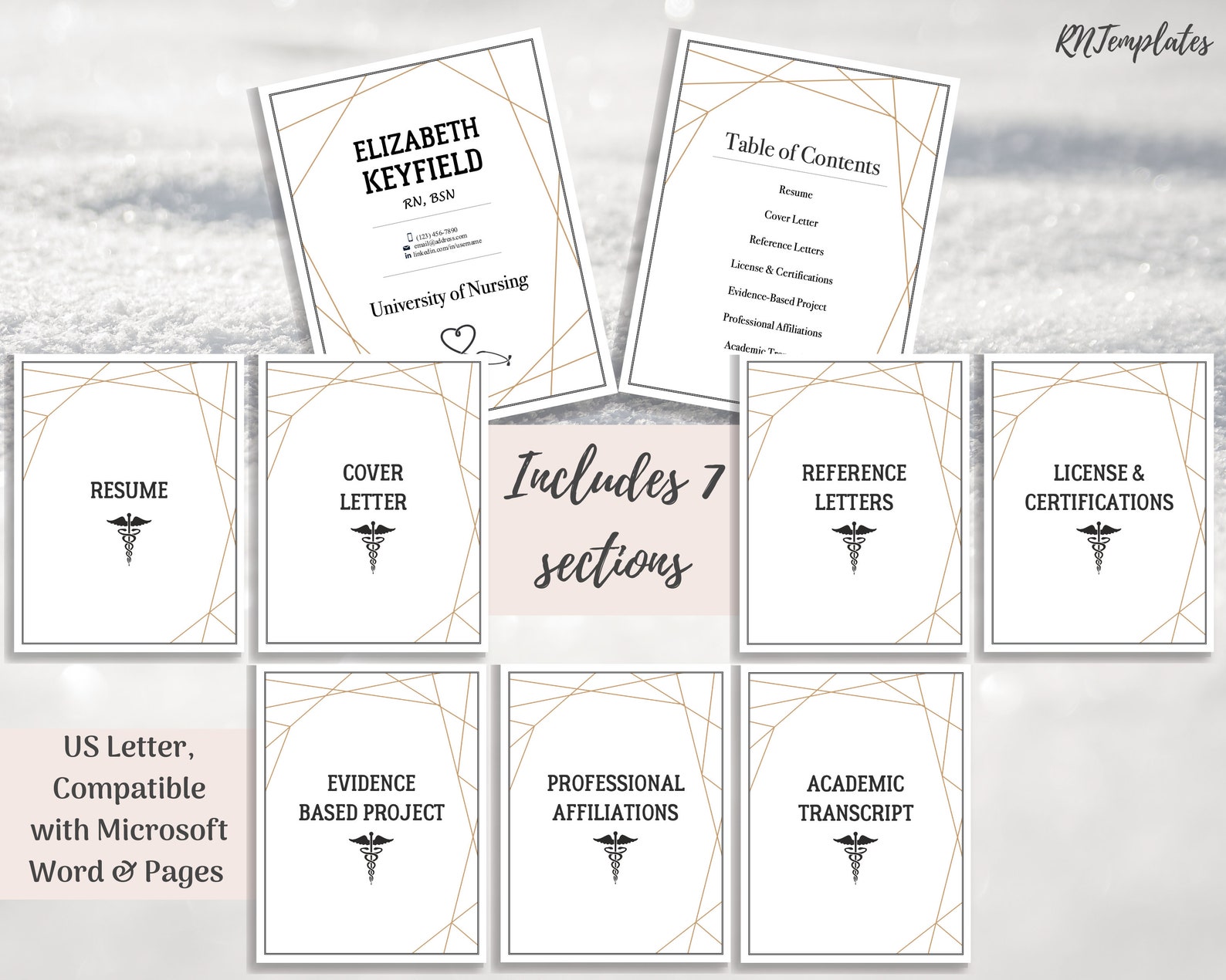 Nursing Portfolio Template Geometric Gold Registered Nurse - Etsy