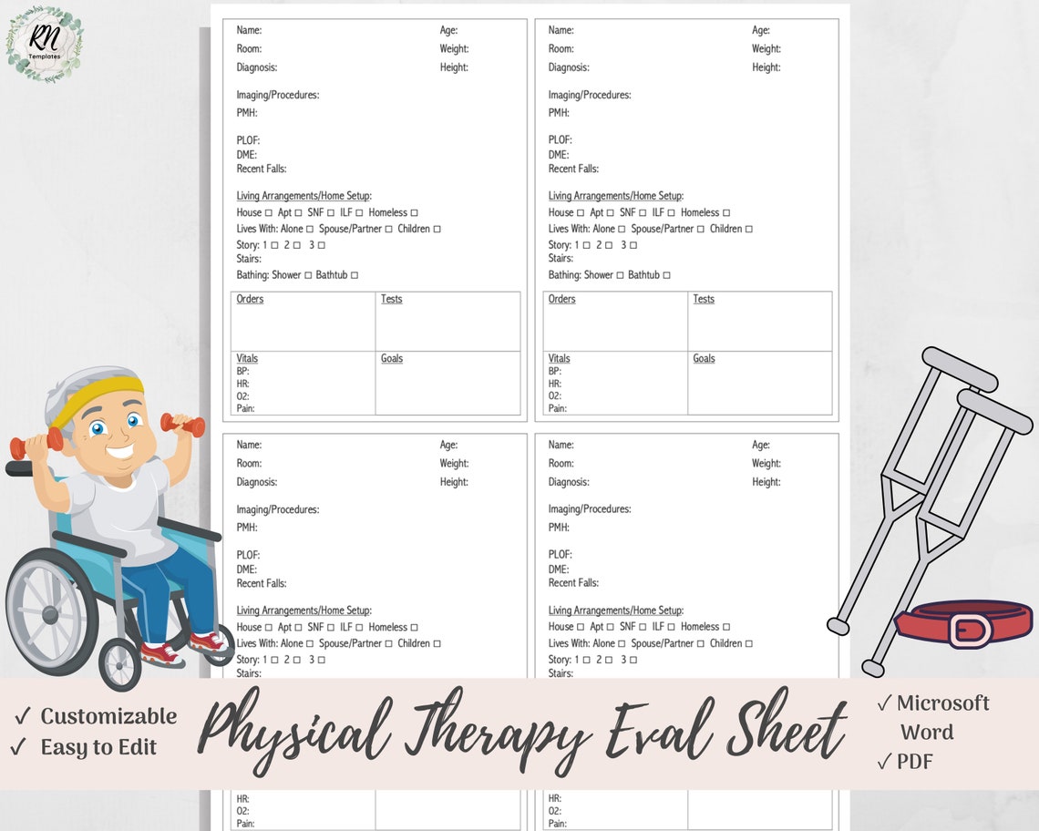Physical Therapy Acute Care Initial Evaluation Template for 4 | Etsy