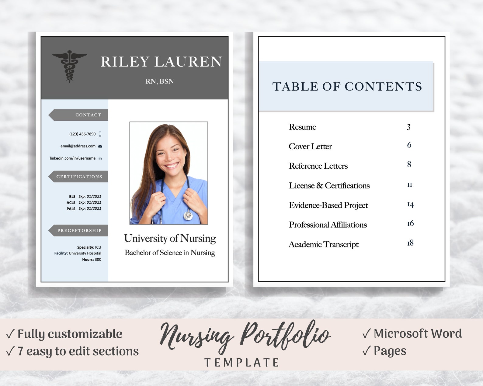 Nursing Portfolio Template Blue Registered Nurse Template - Etsy Canada