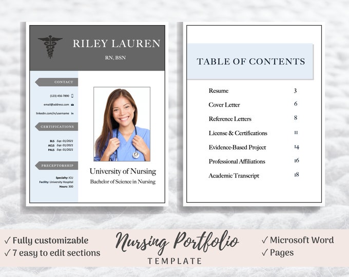 Nursing Portfolio Template, Blue, Registered Nurse Template, Resume ...