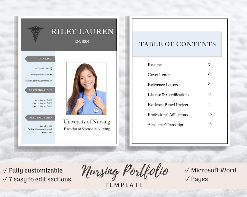 Nursing Portfolio Template Blue Registered Nurse Template - Etsy