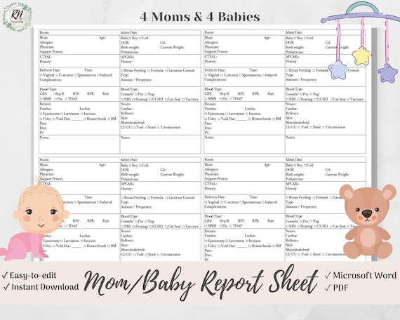 The Ultimate Mom & Baby Nurse Brain Report Sheet 4 Mom and 4 - Etsy