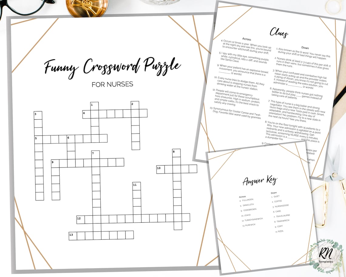 Funny Nurse Crossword Puzzle Nurse Word Game Nurse Jokes - Etsy