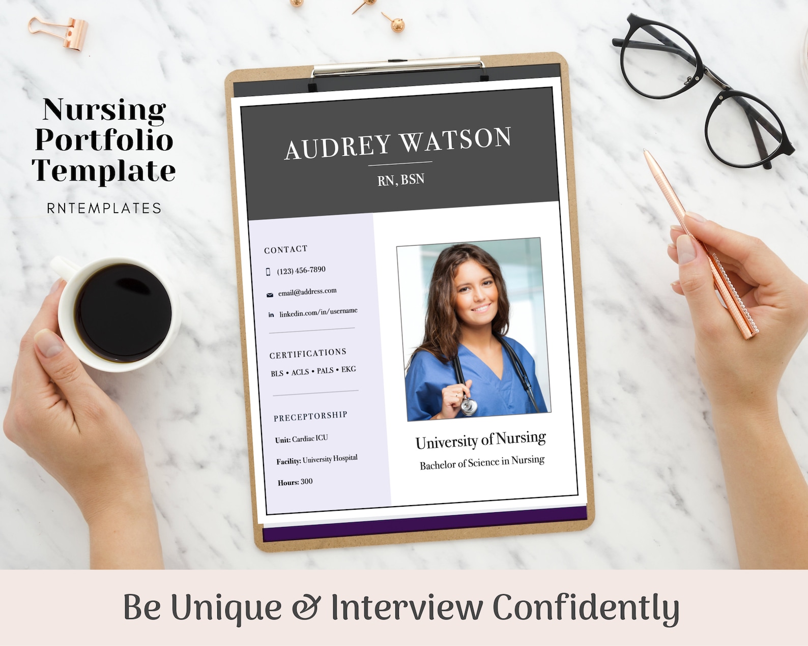 Nursing Portfolio Template Purple Registered Nurse Template - Etsy