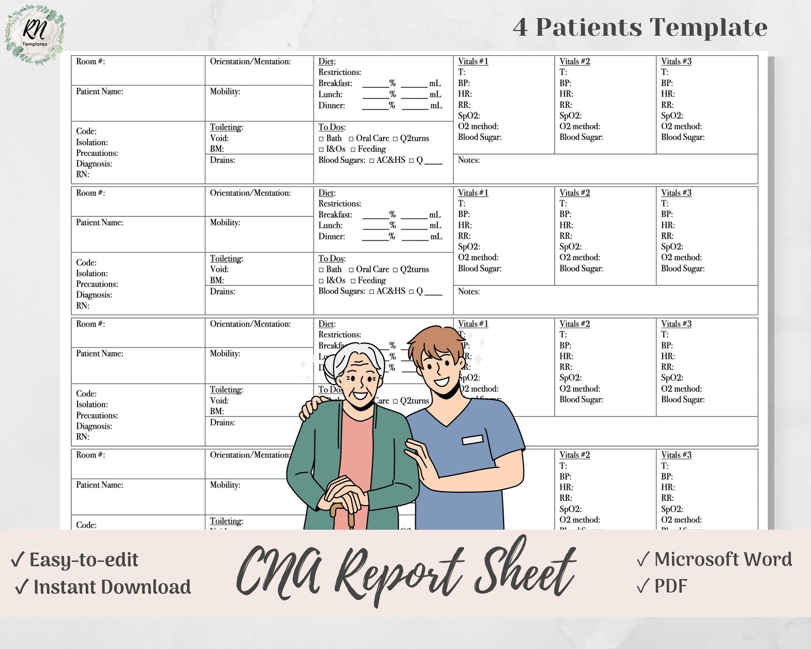 My Favorite CNA Brain Report Sheet for 4 Patients Certified - Etsy