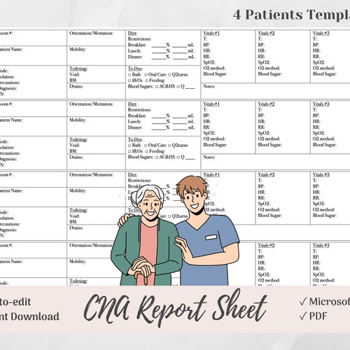 Cna/pca/pct/nurse Assistant Report Sheet - Etsy