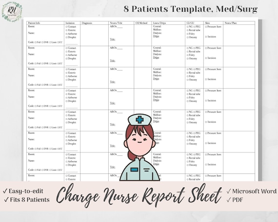 Charge Nurse Brain Report Sheet Med/surg Version Nurse - Etsy