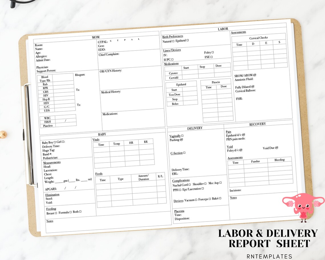 Labor and Delivery Nurse Brain Report Sheet 1 Mom and 1 Baby - Etsy