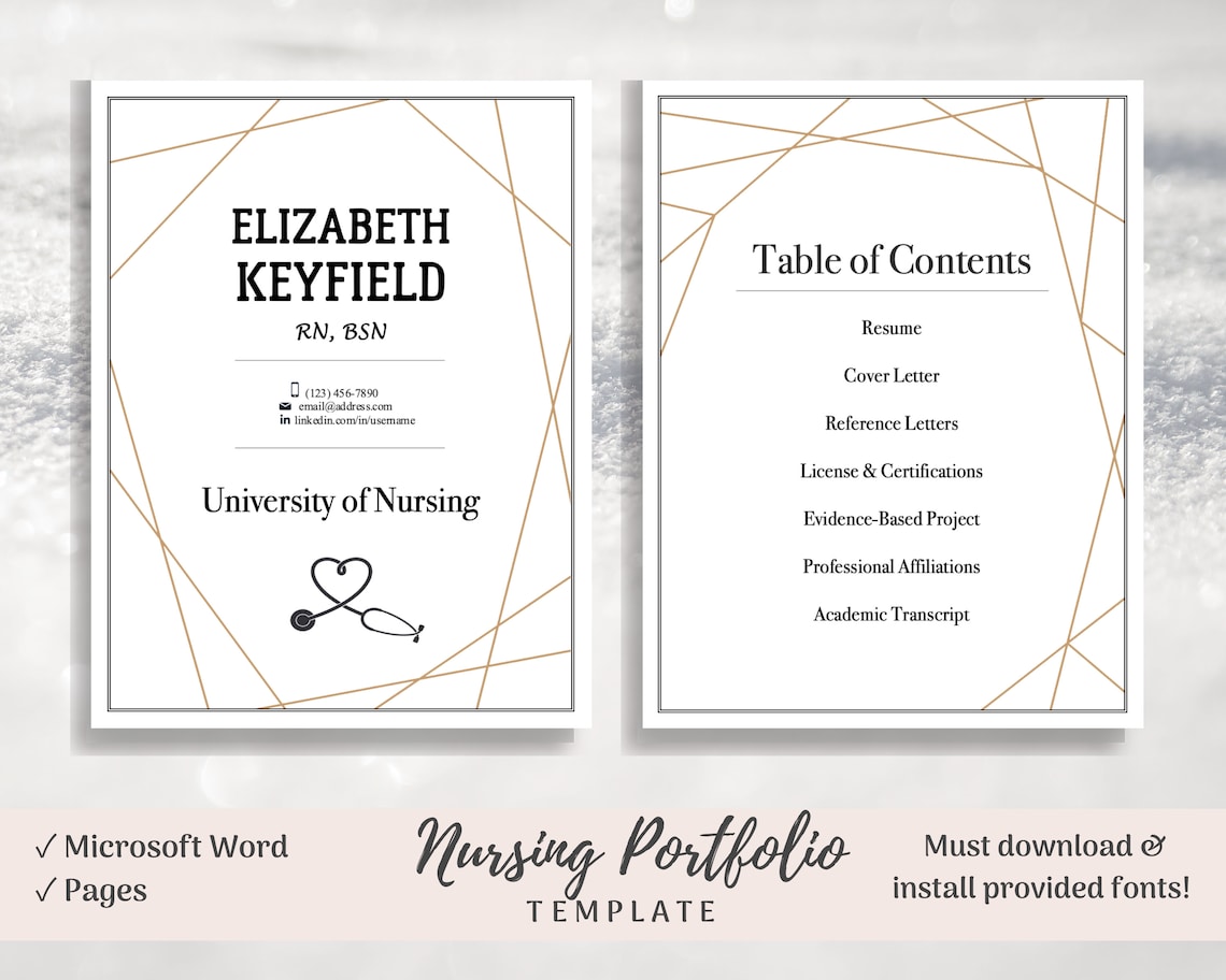 Nursing Portfolio Template Geometric Gold Registered Nurse - Etsy