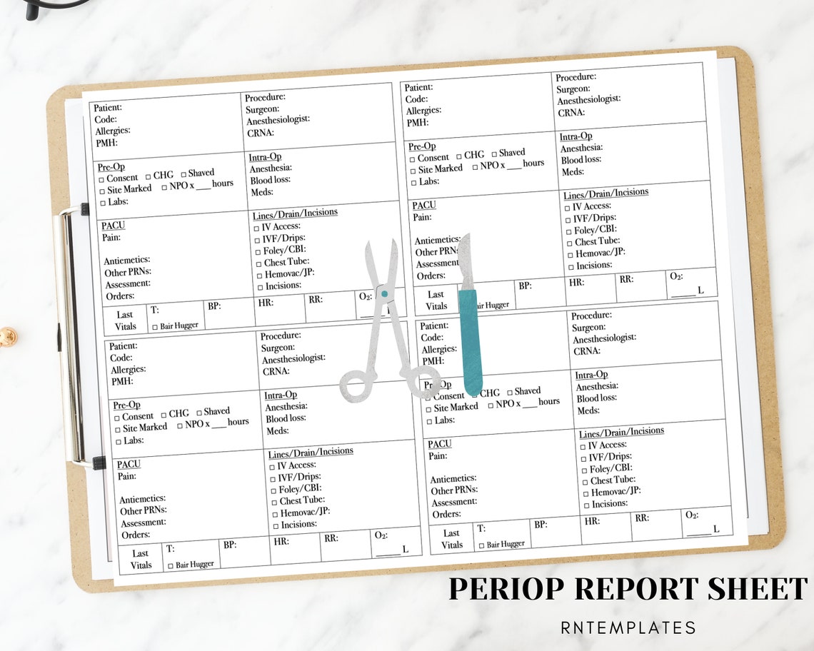 Preop / PACU Nurse Report Sheet for 4 Patients Periop Preop - Etsy