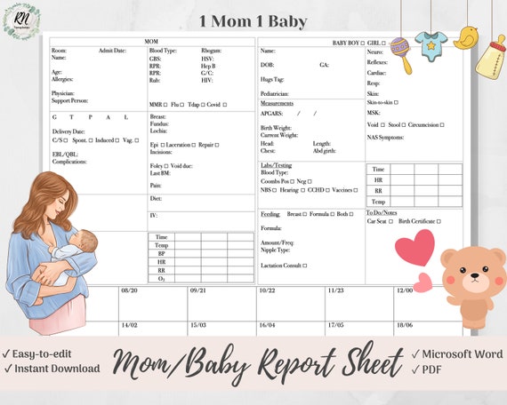 Detailed Mom & Baby Nurse Brain Report Sheet for 1 Couplet 1 - Etsy