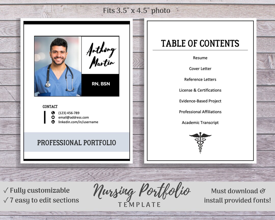 Nursing Portfolio Template, Modern Black, Registered Nurse Template ...