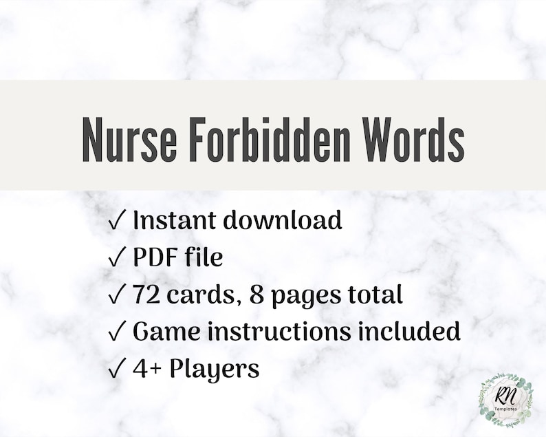 Nurse Forbidden Words Game, Card Game for Nurses, Instant Download, PDF ...