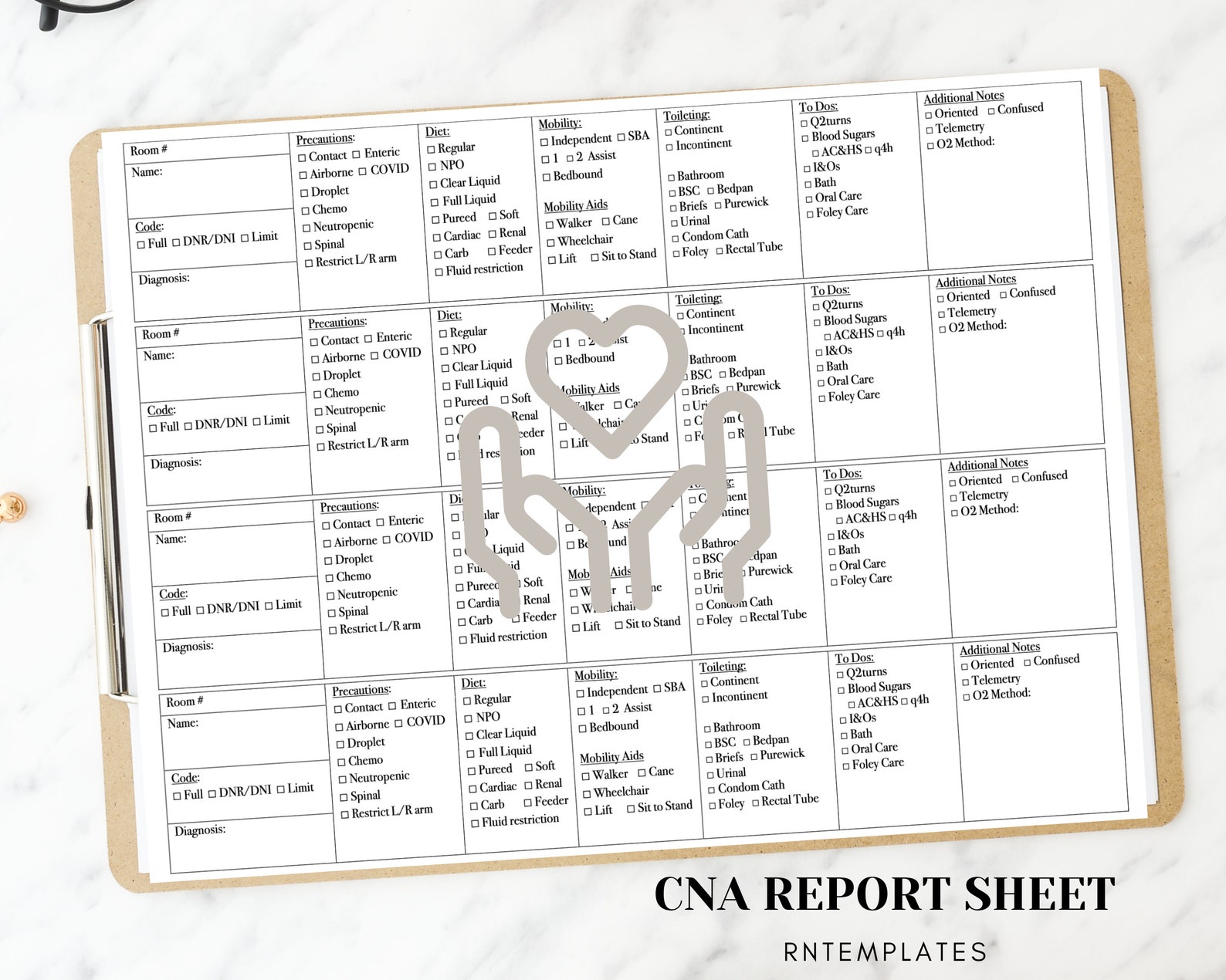 CNA Brain Sheet for 4 Patients Checkbox Version, Certified Nursing ...
