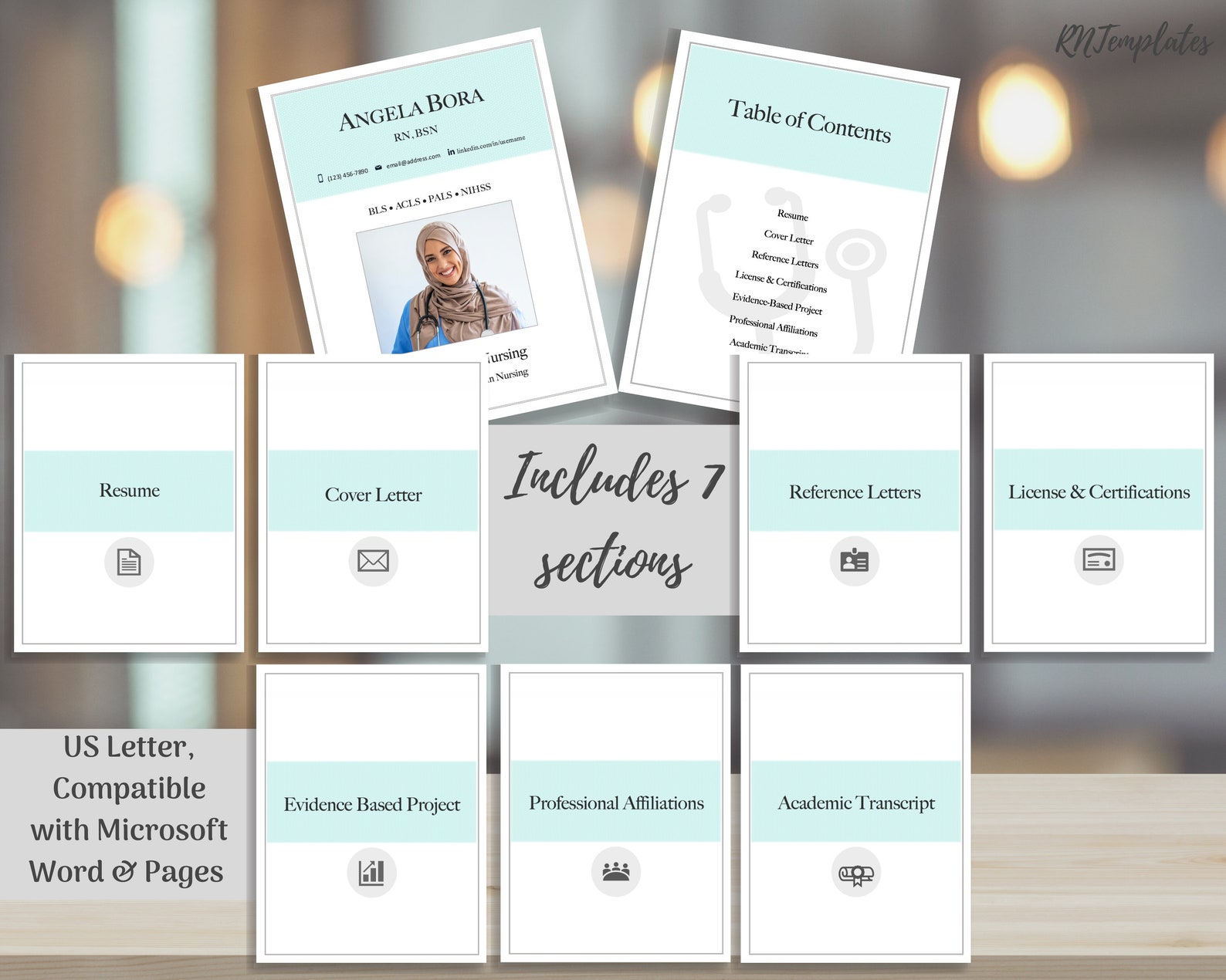 Nursing Portfolio Template Aqua Blue Registered Nurse | Etsy