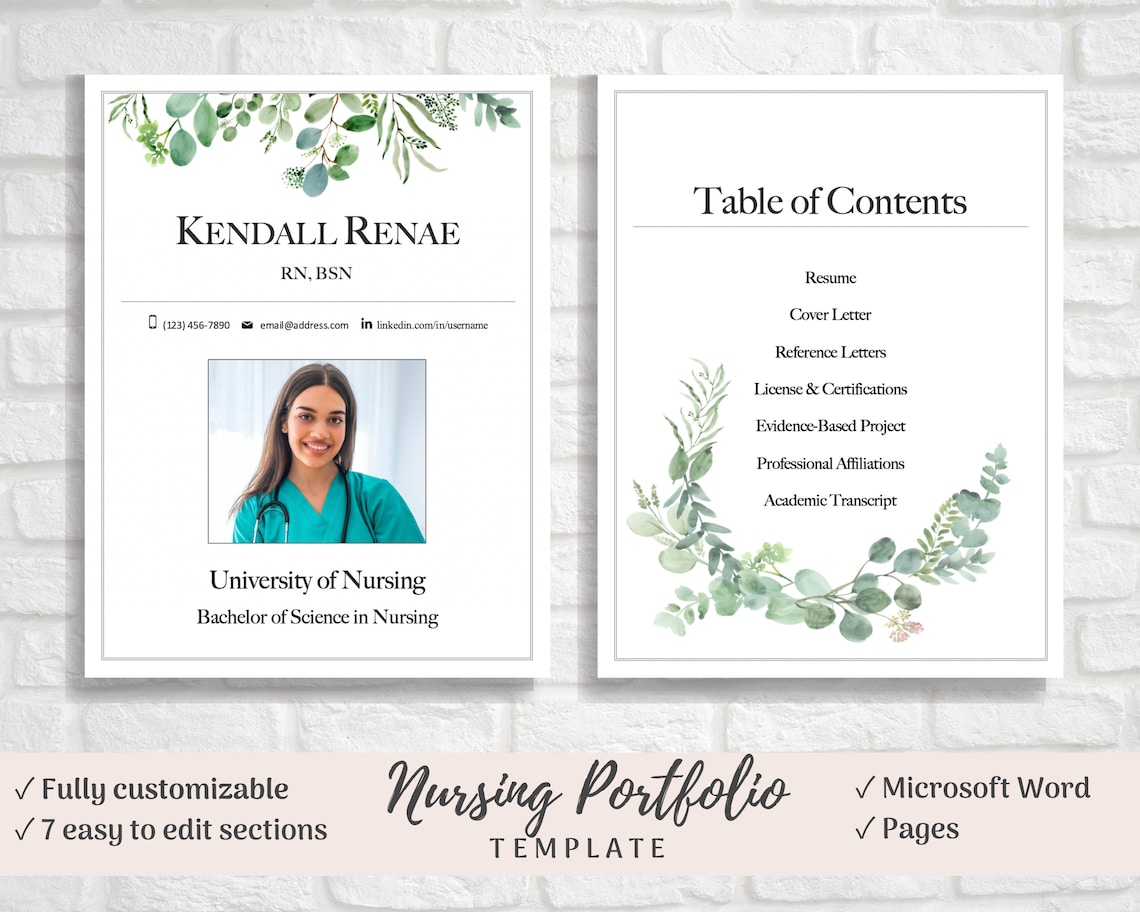 Nursing Portfolio Template, Eucalyptus, Registered Nurse Template ...