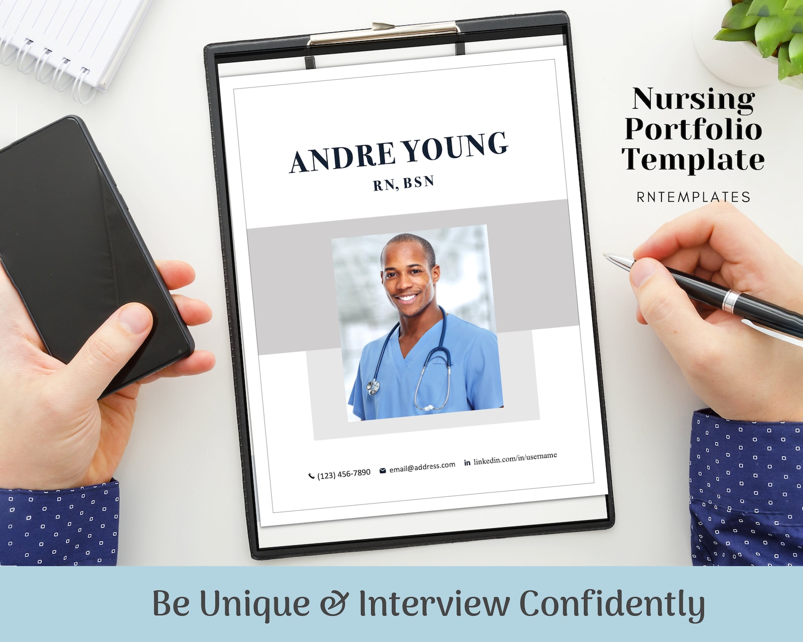 Nursing Portfolio Template, Edgy Gray, Registered Nurse Template ...